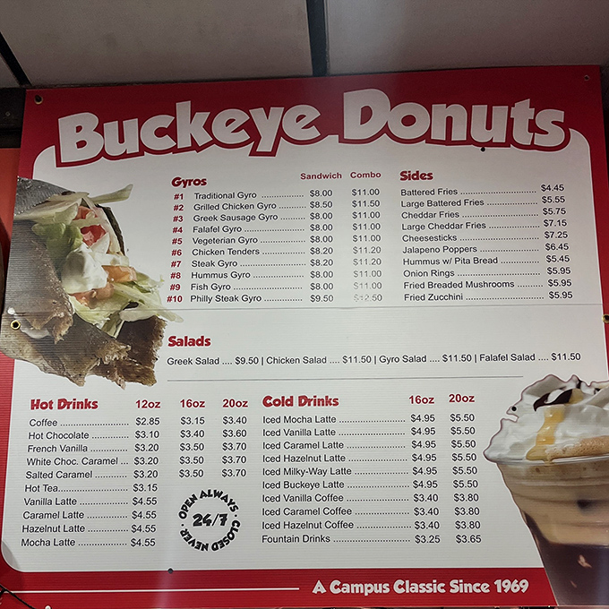 A menu that defies expectations. Who knew a donut shop could be your one-stop for everything from gyros to Greek salads?