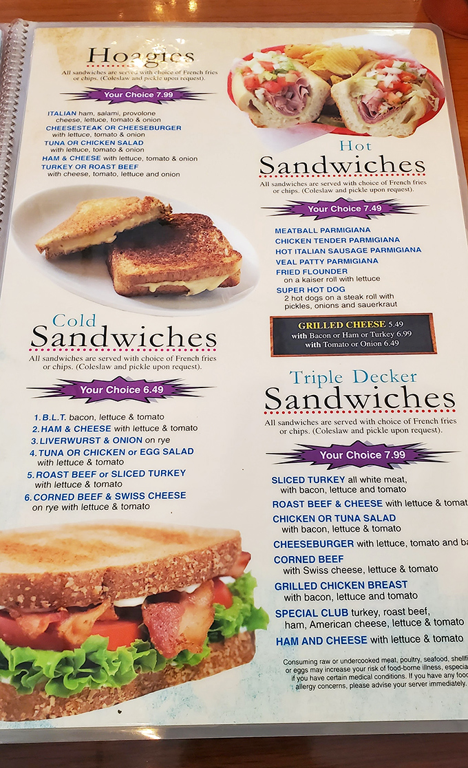 The menu's sandwich section reads like poetry to the hungry soul. From classic hoagies to triple-deckers, each option promises satisfaction between bread.
