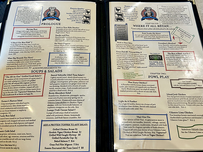 This isn't just a menu—it's literature with an appetite. Each "chapter" promises a different culinary adventure worth bookmarking.