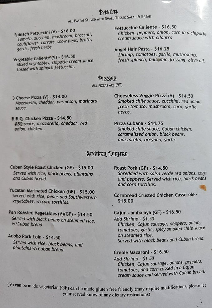 The menu reads like a love letter to cross-cultural cuisine, where Cuban meets American diner classics. Decision paralysis has never been so delicious.