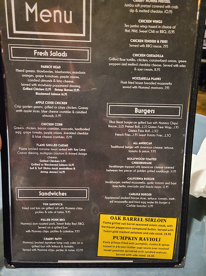 A menu that reads like a love letter to comfort food classics. The Crabby Patty isn't SpongeBob's secret recipe, but it might be even better.