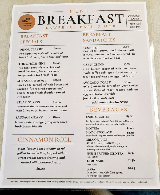 A menu that reads like a breakfast greatest hits album – no experimental B-sides, just the classics done right.