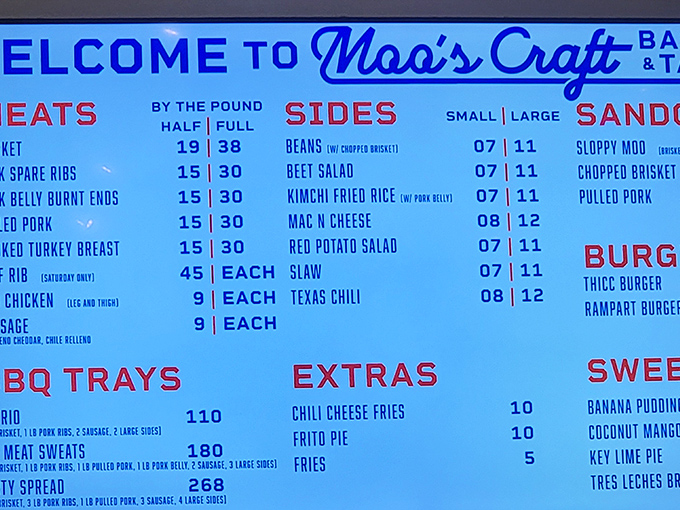 This menu reads like a love letter to authentic American barbecue, with options for every craving.