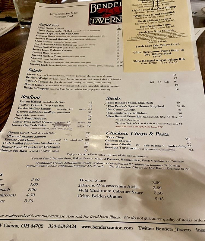 A menu that reads like a love letter to the sea. When a landlocked Ohio restaurant offers this many fresh fish options, you know they mean business.