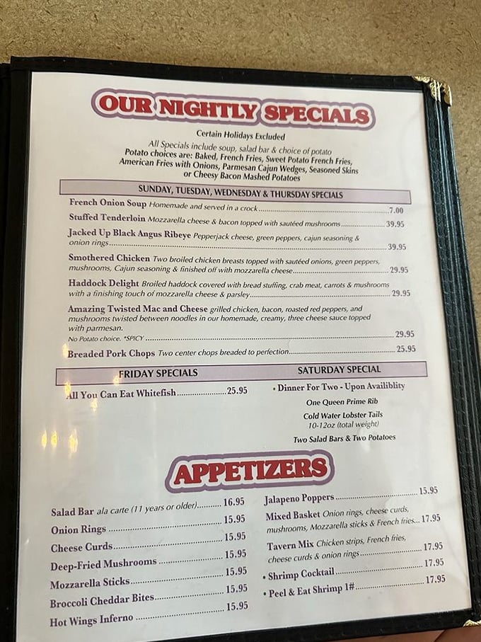 This menu isn't just a list of food&mdash;it's a roadmap to happiness. The nightly specials showcase Wisconsin's commitment to hearty, soul-satisfying cuisine.