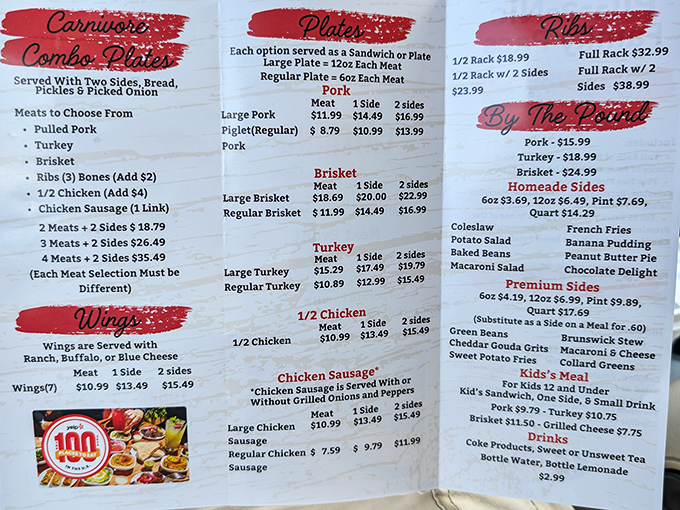 This menu isn't just a list&mdash;it's a roadmap to happiness. The "Carnivore Combo Plates" section speaks to my soul on a spiritual level.