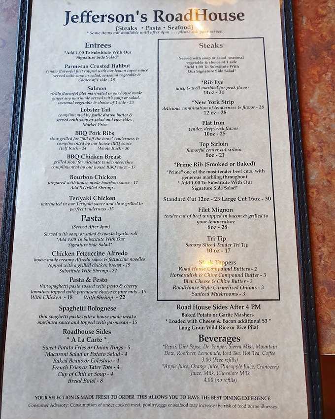 A menu that reads like a love letter to American comfort food, with prices from simpler times.