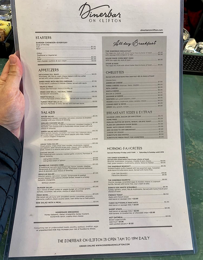 A menu that solves the eternal breakfast-for-dinner debate by simply saying "yes" to both. The all-day breakfast section is where heroes are made.