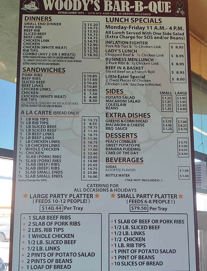 A menu board that cuts right to the chase&mdash;no foodie buzzwords, just straightforward BBQ excellence that's been perfected over decades.