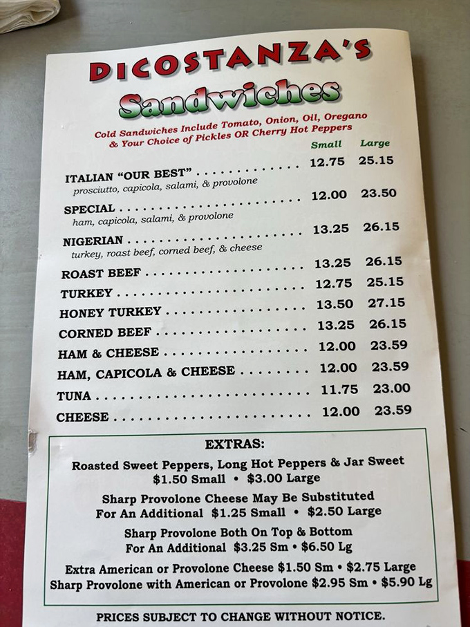 This menu isn't just a list—it's a roadmap to sandwich nirvana. The "Nigerian" hoagie remains the mysterious stranger worth getting to know.