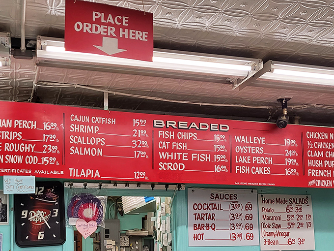 The red menu board reads like a love letter to seafood lovers. Decisions, decisions &ndash; it's the most delicious kind of stress.