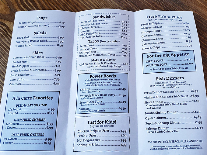 A menu that reads like a love letter to Lake Erie &ndash; where the perch and walleye reign supreme and decisions become deliciously difficult.