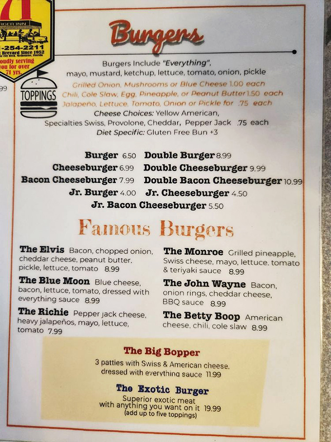 The menu reads like a who's who of American icons. When your burger is named "The Elvis," you know you're in for a hunka hunka burnin' love.