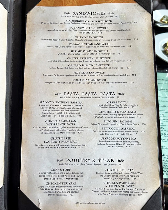 A menu that reads like poetry to seafood lovers. The Seafood Isabella alone might be worth the drive from anywhere in California.