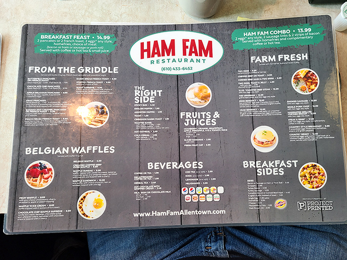 The menu at Ham Fam reads like a love letter to American comfort food&mdash;Belgian waffles, farm-fresh eggs, and griddle classics that make decision-making deliciously difficult.