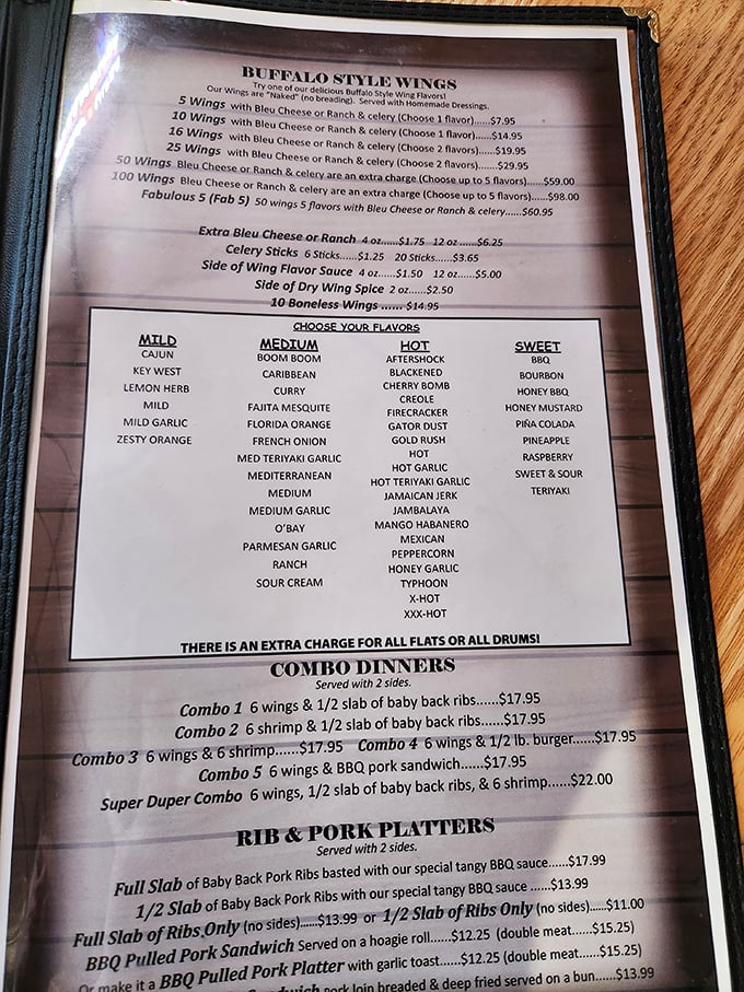 The wing flavor menu reads like a passport to flavor country&mdash;from mild Key West to XXX-Hot that'll have you negotiating peace terms with your taste buds.