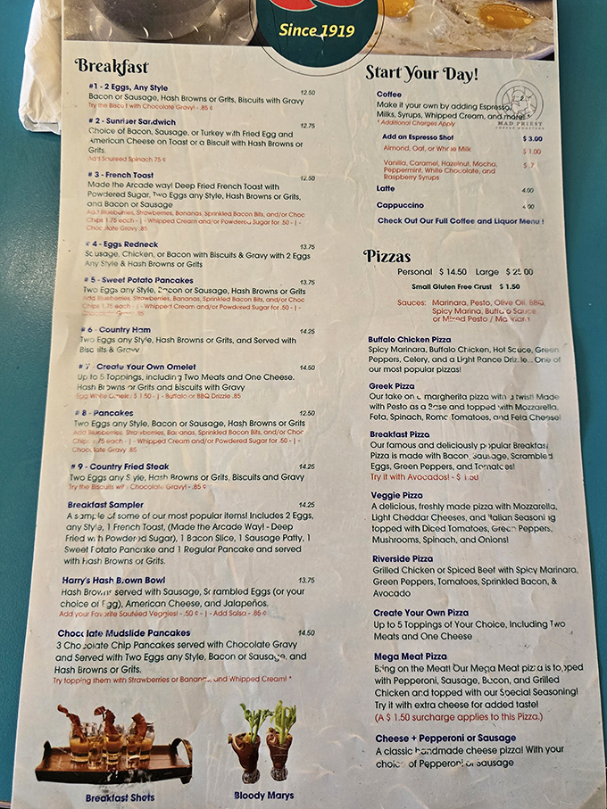 The menu reads like a love letter to comfort food classics, with that famous French toast taking center stage as the headliner it deserves to be.