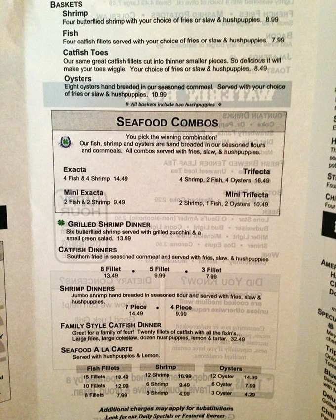 A menu that speaks the universal language of fried goodness. These aren't just options&mdash;they're life decisions that will haunt your dreams in the best way.