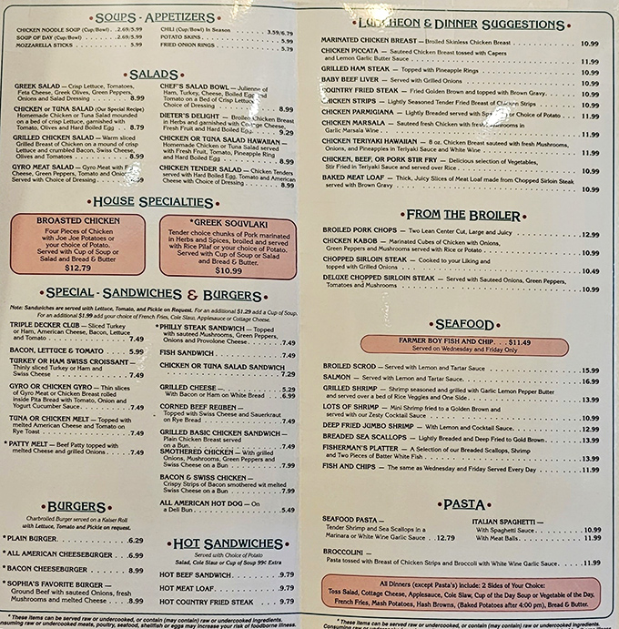 A menu that doesn't need fancy fonts or pretentious descriptions&mdash;just honest food that's stood the test of time while food trends have come and gone.