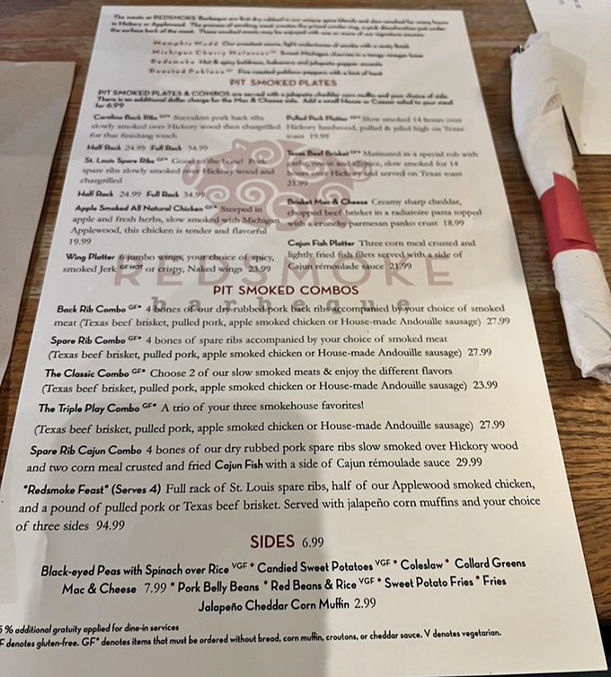 Reading this menu is like planning a road trip across America's barbecue belt, except your taste buds get to travel while you stay comfortably seated.