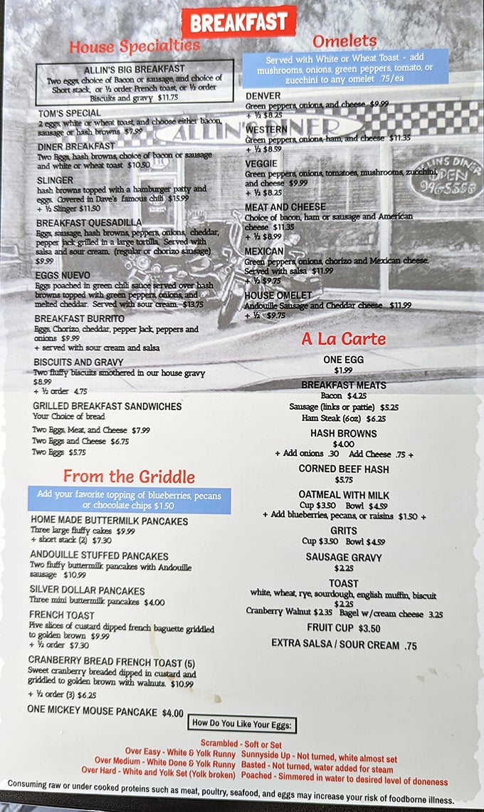 A menu that reads like breakfast poetry &ndash; from "Allin's Big Breakfast" to the intriguingly named "Slinger." Decisions this difficult should come with a therapist.