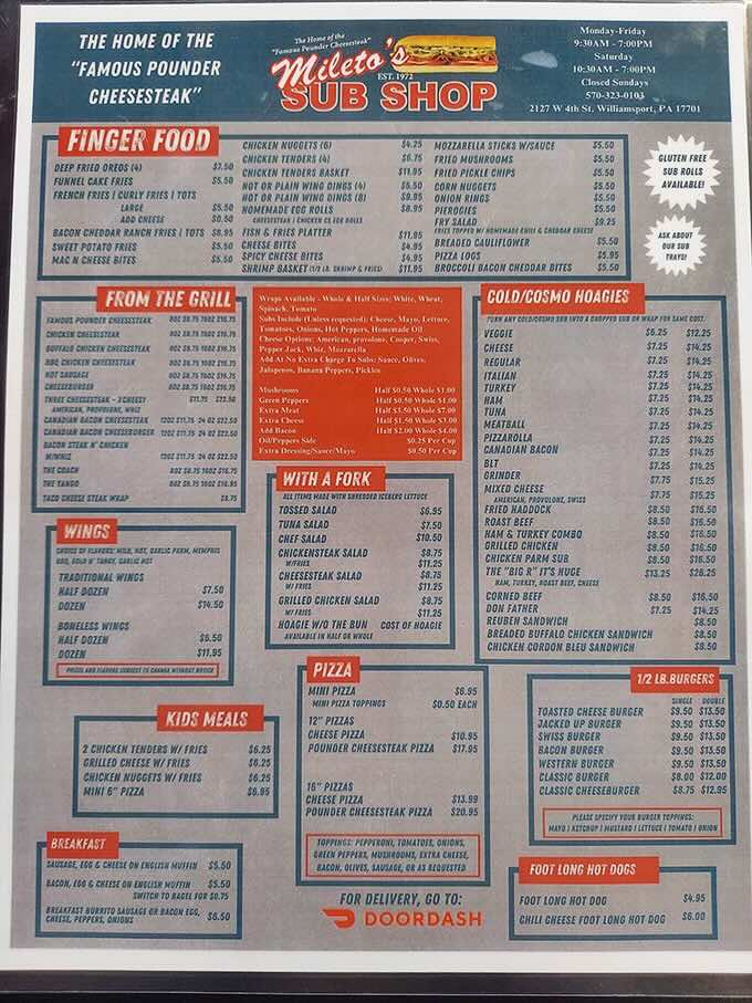 A menu that doesn't need fancy fonts or trendy descriptions&mdash;just honest food that speaks for itself. The Famous Pounder Cheesesteak isn't just a name.