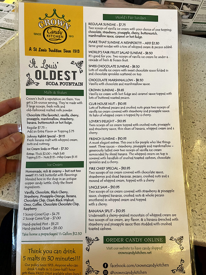 This isn't just a menu&mdash;it's a historical document chronicling America's love affair with ice cream and comfort food classics.