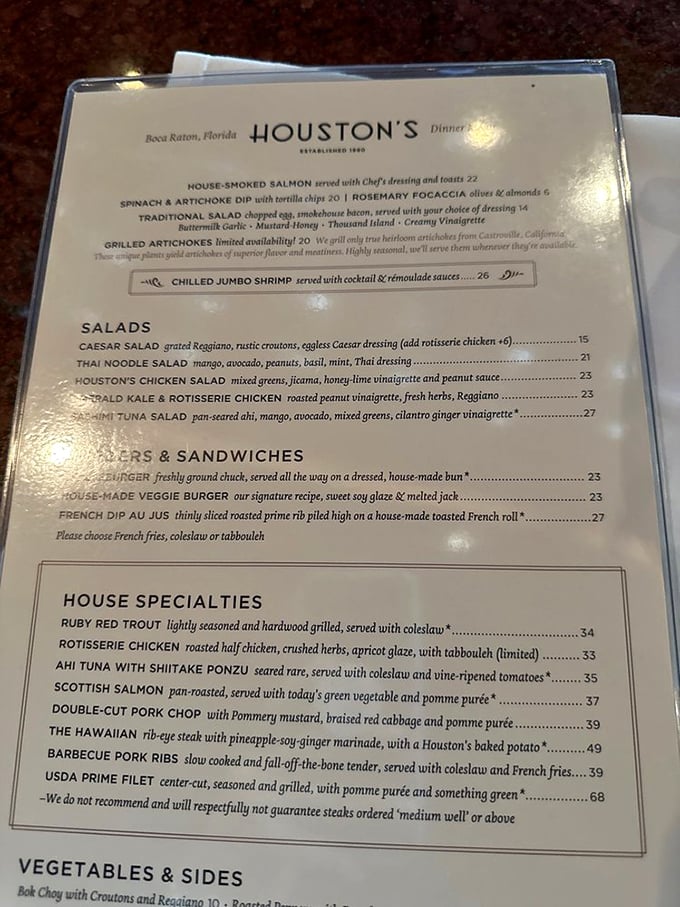 A menu that doesn't need trendy buzzwords&mdash;just straightforward promises of flavor that Houston's has been keeping for decades.