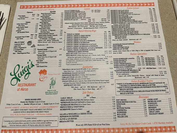 The menu at Luigi's reads like a love letter to Italian-American classics&mdash;no fancy descriptions needed when the food speaks this eloquently.