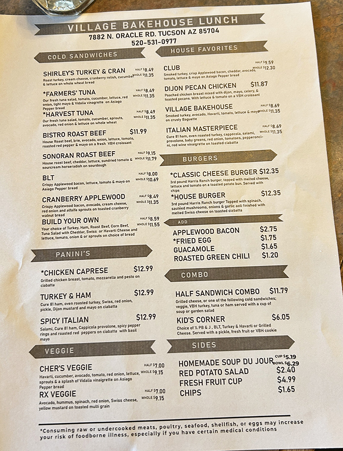 A menu that reads like a love letter to sandwich enthusiasts. The "Shirley's Turkey & Cran" is practically begging to be your lunch date.