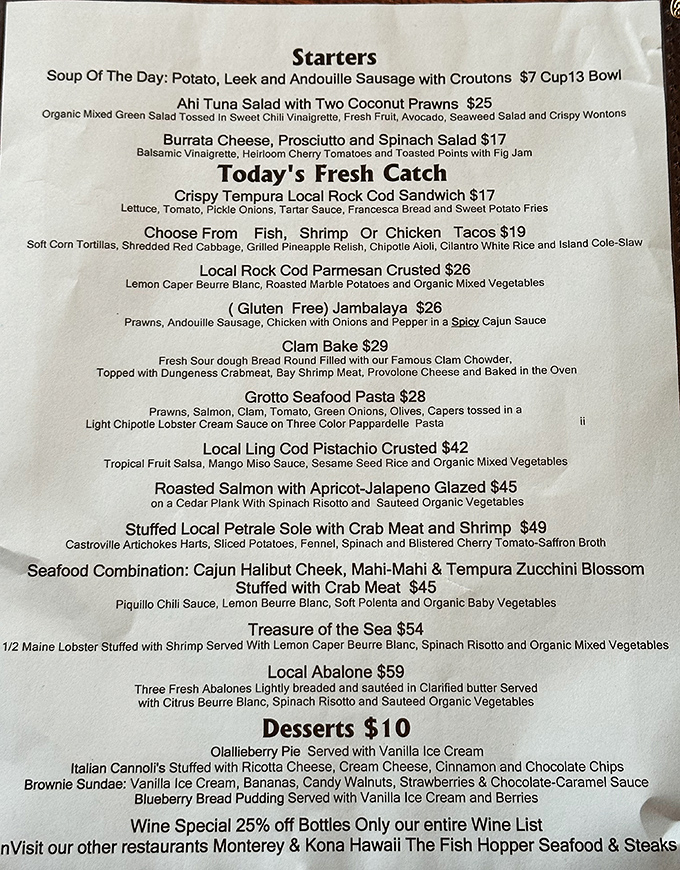 This menu isn't just a list&mdash;it's a maritime treasure map where X marks the spot for seafood nirvana.