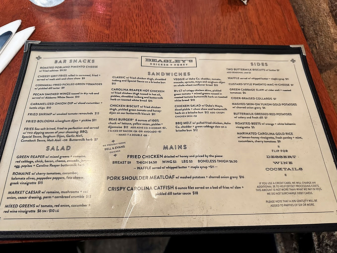 The menu reads like a love letter to Southern cuisine, with fried chicken as the headliner and supporting acts that deserve standing ovations.