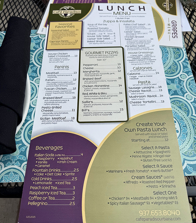 The menu reads like a love letter to Italian comfort food, with that tomato soup holding court among an impressive supporting cast of pastas and paninis.