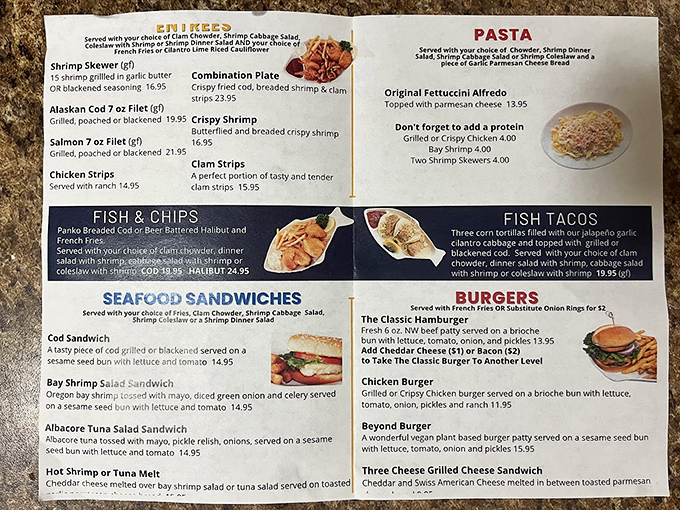 This menu isn't just a list of options&mdash;it's a treasure map to seafood nirvana. The real challenge? Choosing just one maritime delight.