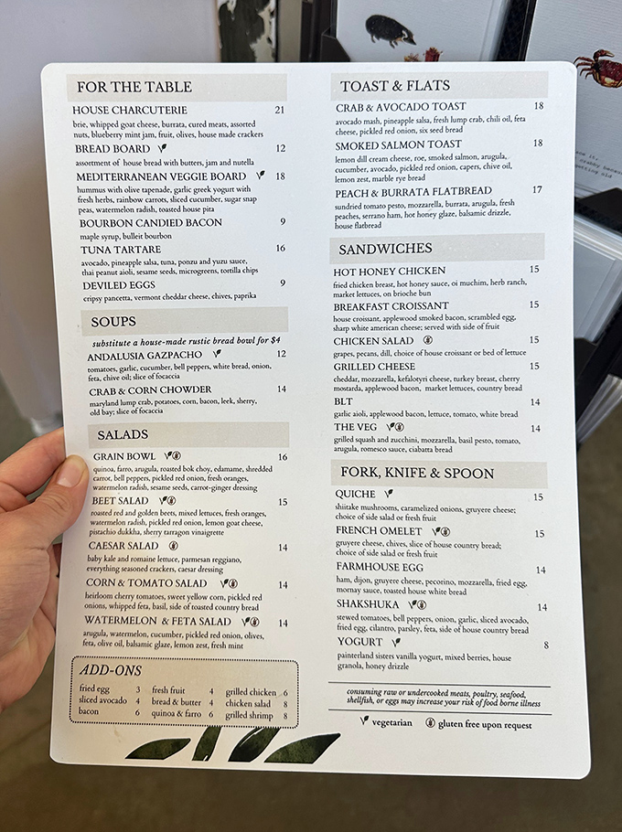 This menu isn't just a list—it's a roadmap to flavor country. The crab and avocado toast alone is worth crossing state lines for.