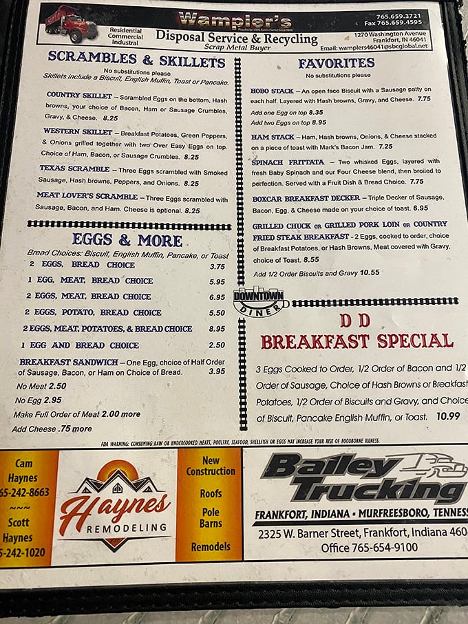 This menu isn't just a list of food &ndash; it's a roadmap to happiness. The "Hobo Stack" isn't what you'd find riding the rails, but what might make you consider it worthwhile.