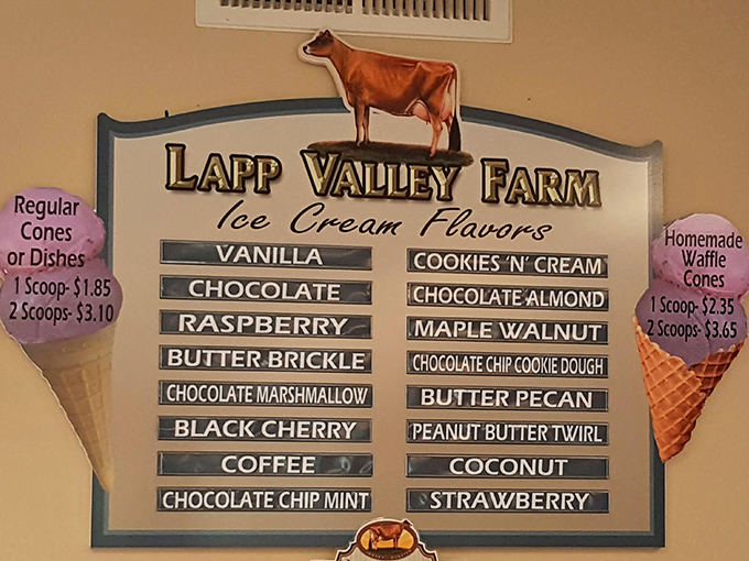 This menu board isn't just listing flavors—it's offering a roadmap to happiness. The hardest decision you'll make today is which scoop to try first.