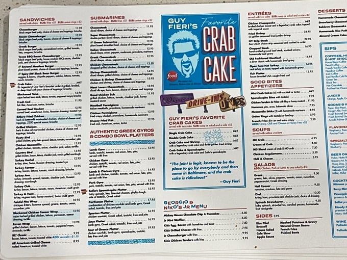 A menu that could double as a novel &ndash; Guy Fieri's stamp of approval on their famous crab cakes tells you everything you need to know.