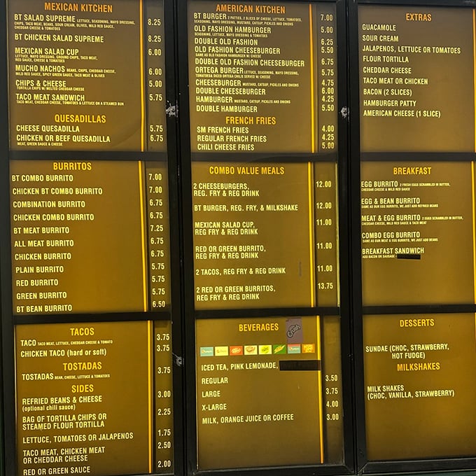 The legendary menu board&mdash;a roadmap to happiness divided neatly between Mexican and American delights. Choose your adventure wisely!