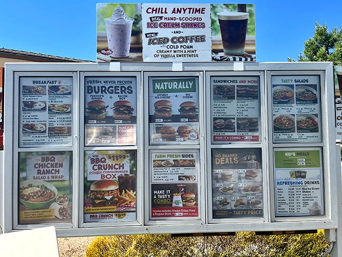 The drive-thru menu board is like a roadmap to happiness &ndash; breakfast classics, never-frozen burgers, and hand-scooped shakes all competing for your attention.