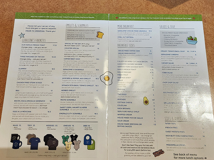 This menu isn't just a list of options&mdash;it's a roadmap to breakfast paradise with clever illustrations guiding your culinary journey.