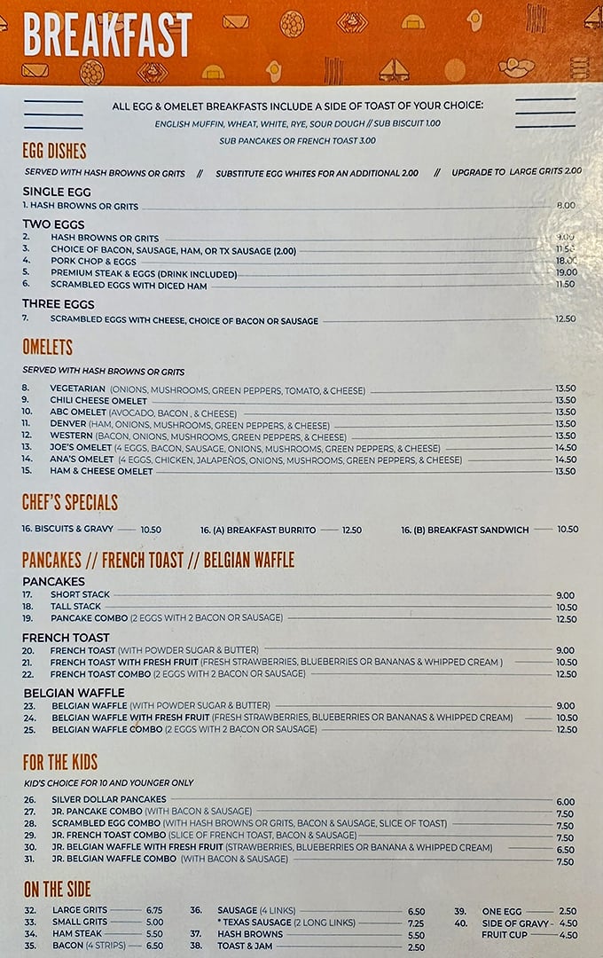 A menu that reads like a love letter to breakfast classics. The hardest relationship you'll navigate today? Choosing just one item.