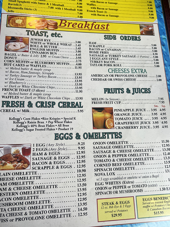 The breakfast menu at Little Pete's reads like a love letter to morning indulgence. Jewish rye, Nova lox, and scrapple? Philadelphia's melting pot on paper.