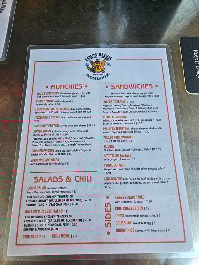 This menu isn't just a list of food &ndash; it's a roadmap to happiness. The "Munchies" section alone deserves its own zip code.
