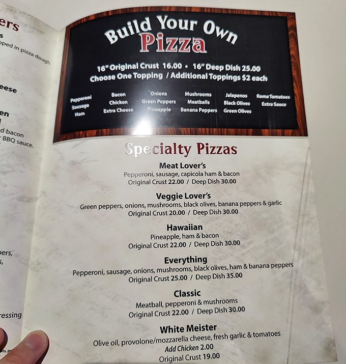 The menu that launches a thousand cravings. From build-your-own to specialty pies, Meister's knows the path to pizza perfection is paved with options.