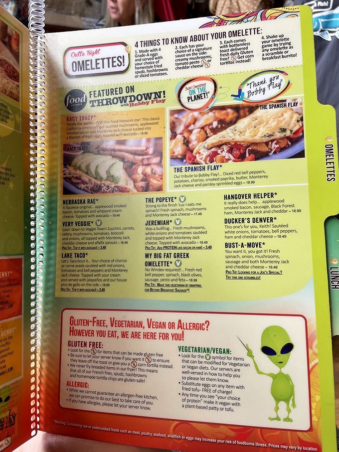 The menu reads like a breakfast lover's fantasy novel&mdash;omelets with superhero names and alien-approved ingredients that promise to abduct your taste buds.