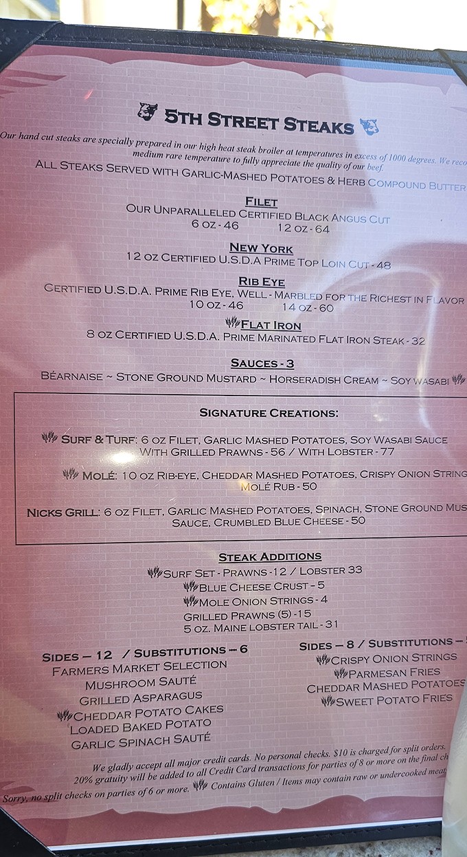 The menu reads like poetry for protein enthusiasts&mdash;notice how they don't just serve steaks, they've created a taxonomy of bovine bliss.