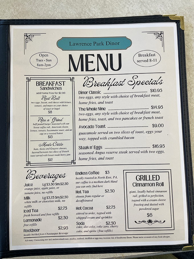 The menu tells you everything you need to know: straightforward comfort food with no pretension, just the promise of satisfaction.