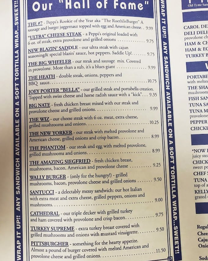 The "Hall of Fame" menu reads like a Pittsburgh sports fantasy draft where every pick is delicious. The Roethlisburger might require a game plan to finish.