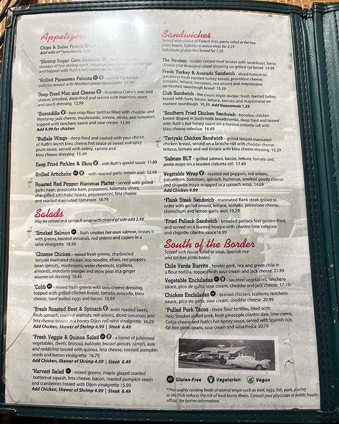 A menu that reads like a love letter to comfort food. Each description promises a dish that could make your grandmother jealous.